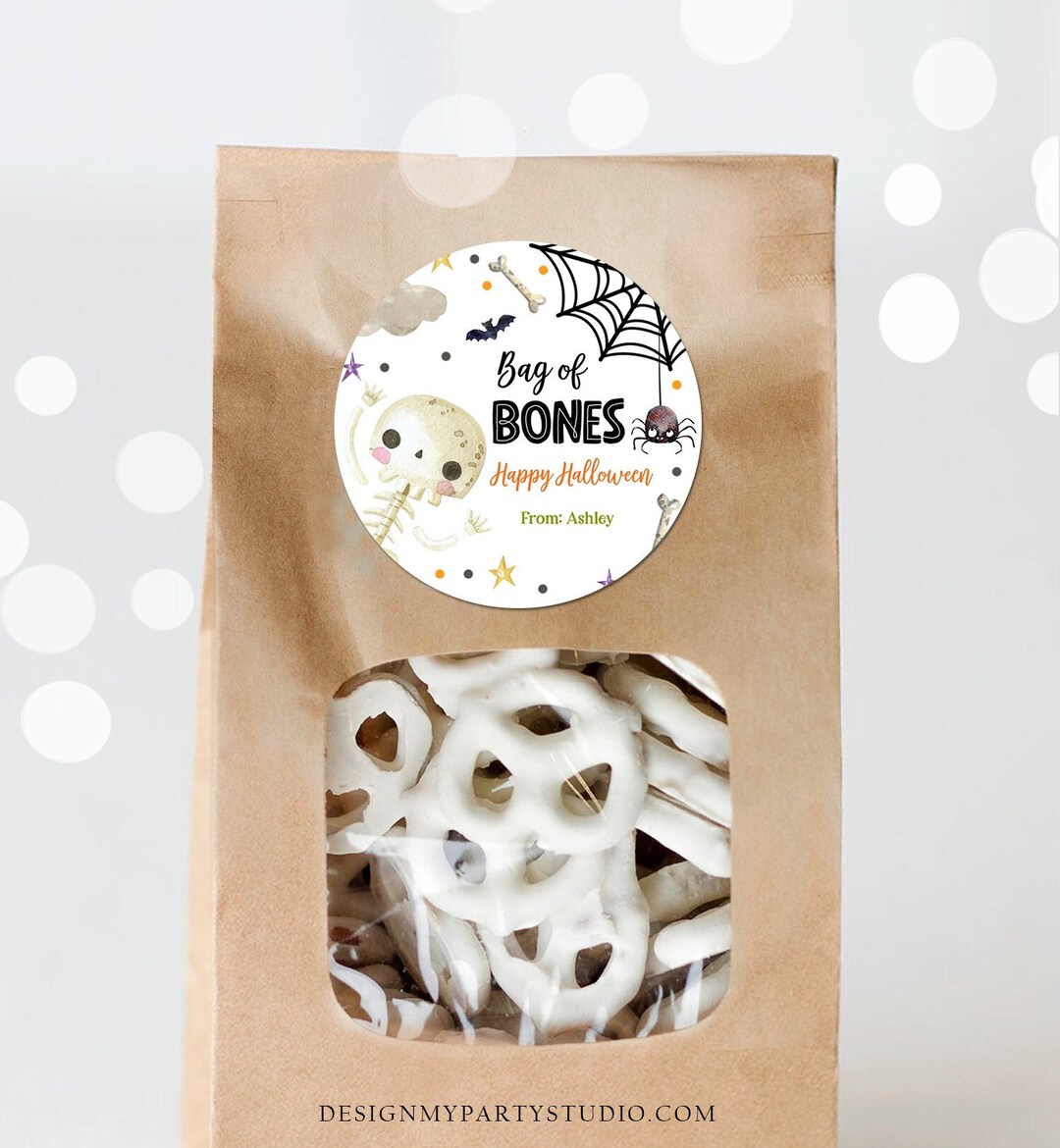 Editable Halloween Gift Tag Skeleton Sticker Trick or Treat Halloween ...