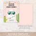 Editable Whole Llama Fun Birthday Invitation Llama Fiesta Cactus ...