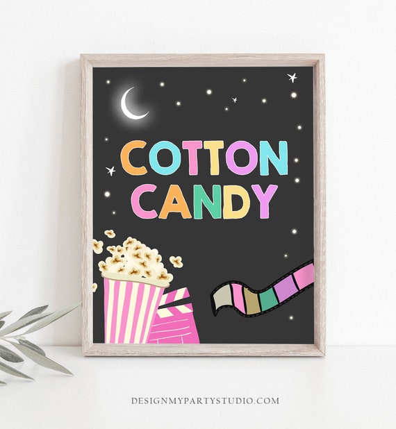 Cotton Candy Sign Movie Night Birthday Sign Girl Pink Candy Candy ...