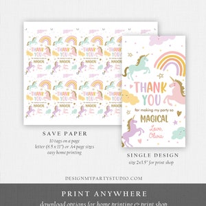 Editable Unicorn Favor Tags Magical Birthday Thank You Tags Label ...