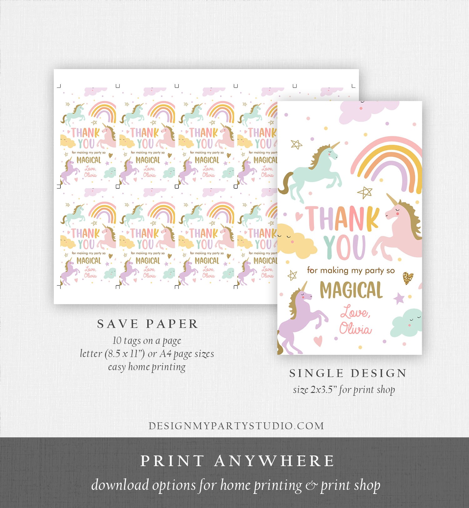 Editable Unicorn Favor Tags Magical Birthday Thank You Tags Label ...
