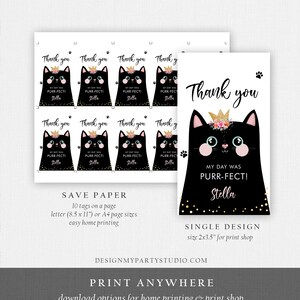 Editable Kitten Birthday Favor Tags Kitty Birthday Thank You Label Cat ...
