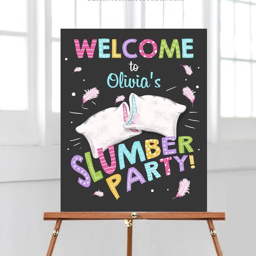 Editable Slumber Party Birthday Welcome Sign Sleepover Pajamas - Etsy