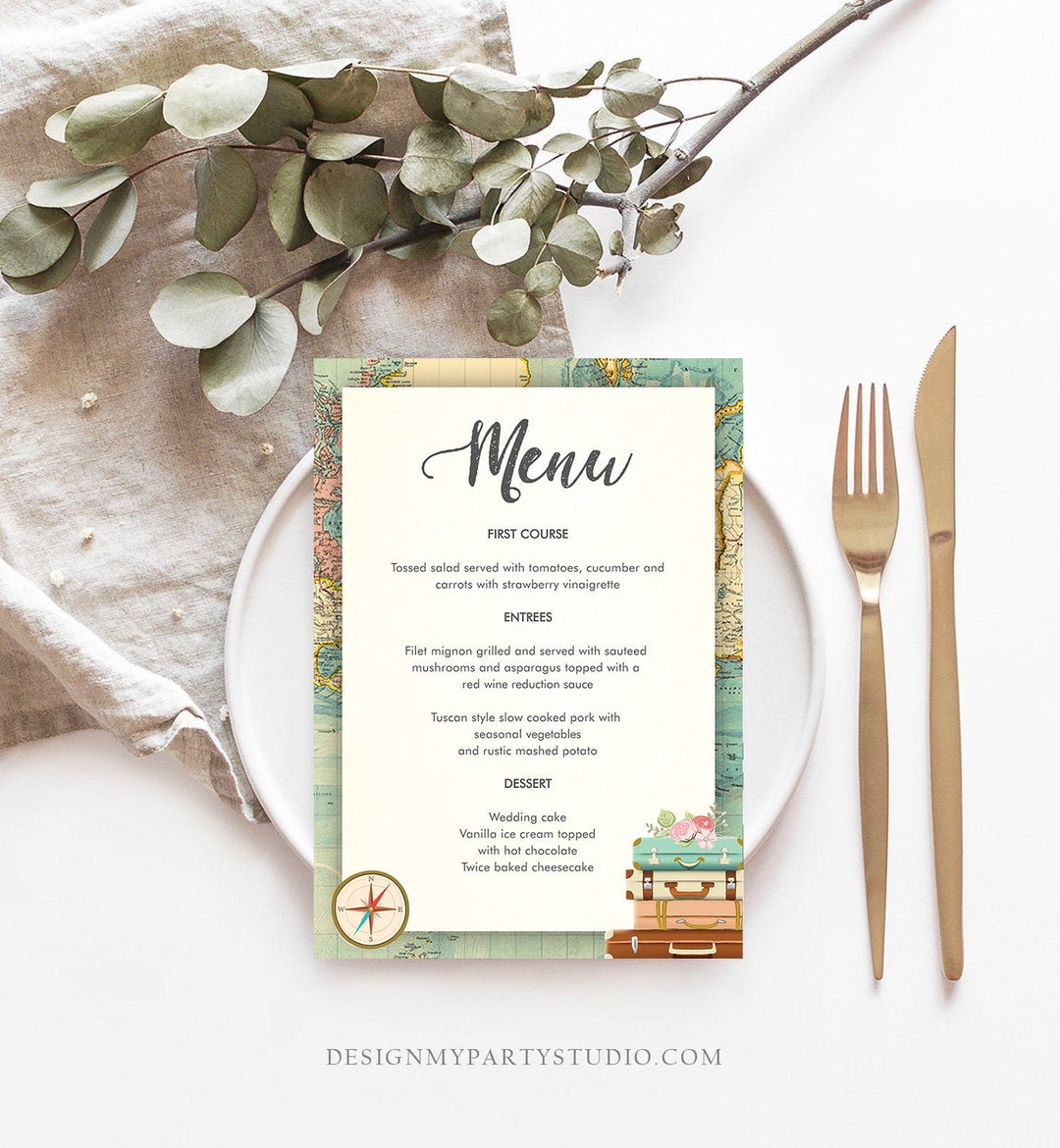 Editable Travel Adventure Menu Card Wedding Bridal Shower Birthday ...