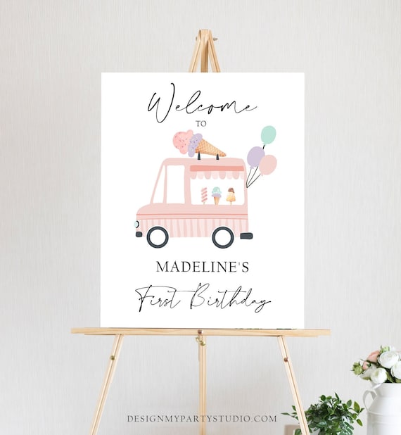 Editable Ice Cream Truck Party Welcome Sign Ice Cream Birthday Welcome ...