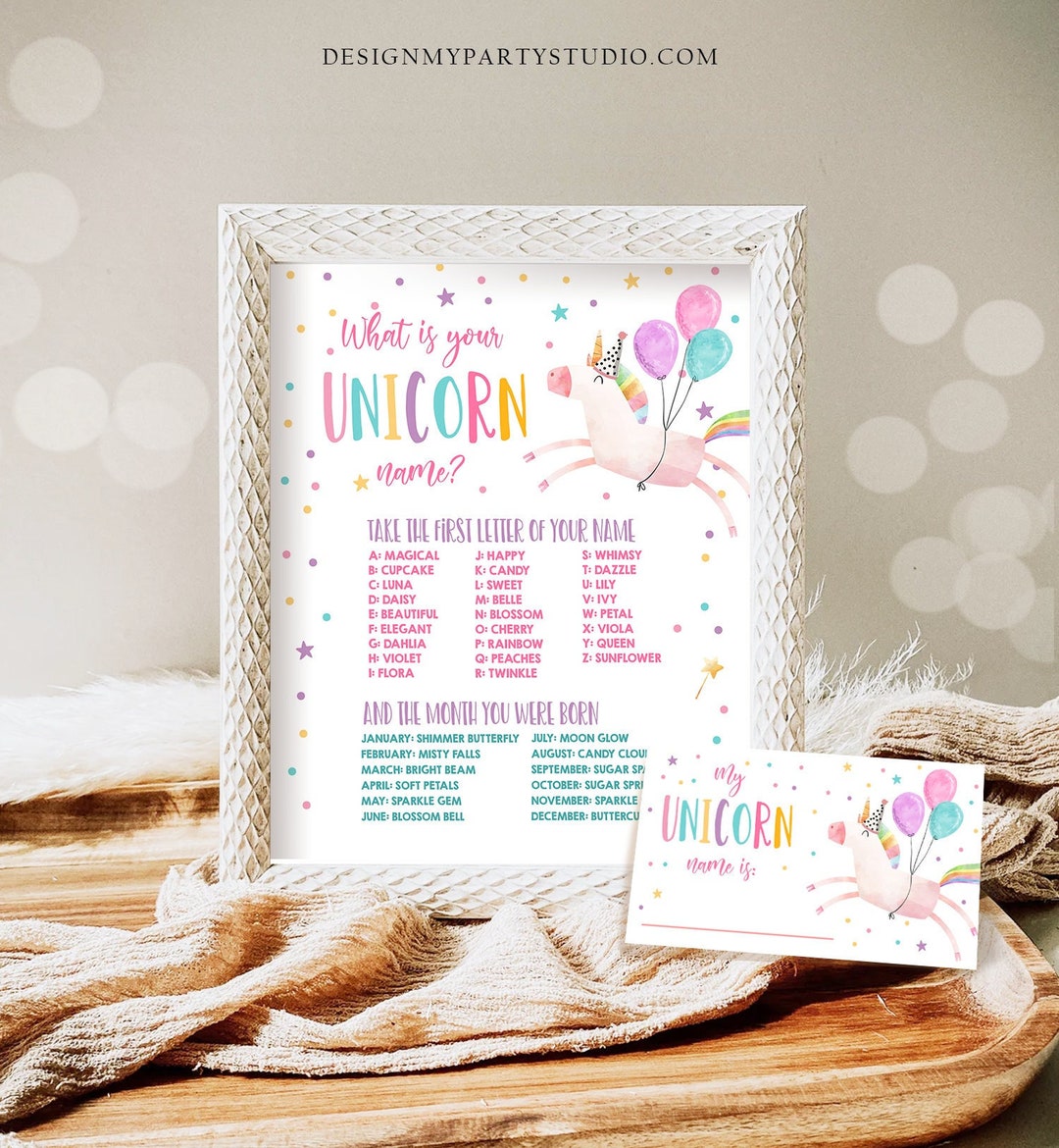 What is Your Unicorn Name Game Unicorn Birthday Game Party Activity ...
