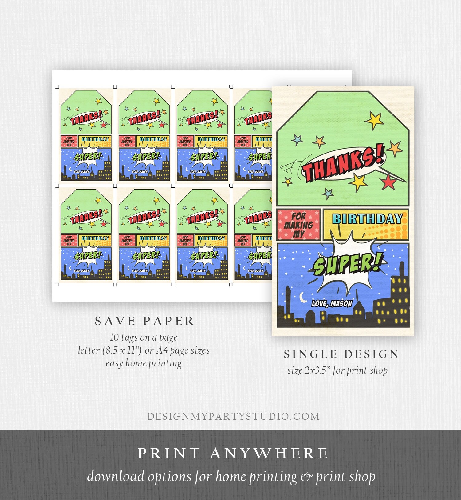 Editable Superhero Favor Tags Super Hero Birthday Superheroes - Etsy