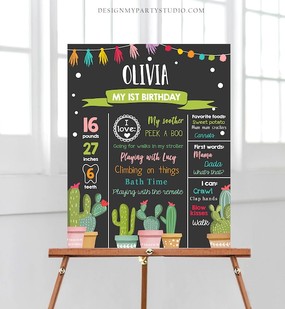 Editable Cactus Fiesta Birthday Milestones Sign First Birthday | Etsy