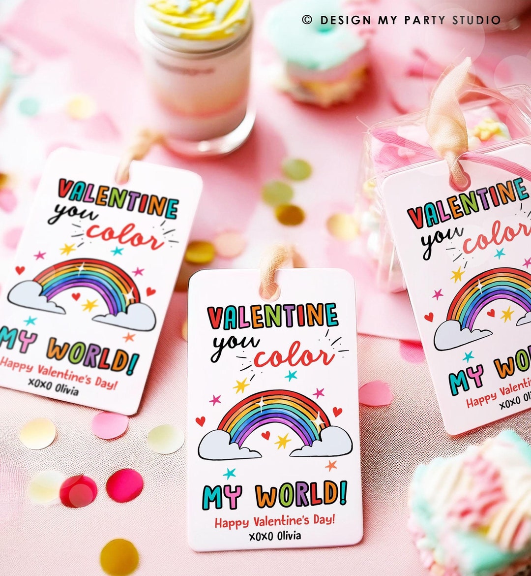 Editable Rainbow Valentine's Day Gift Tag You Color My World Valentine ...