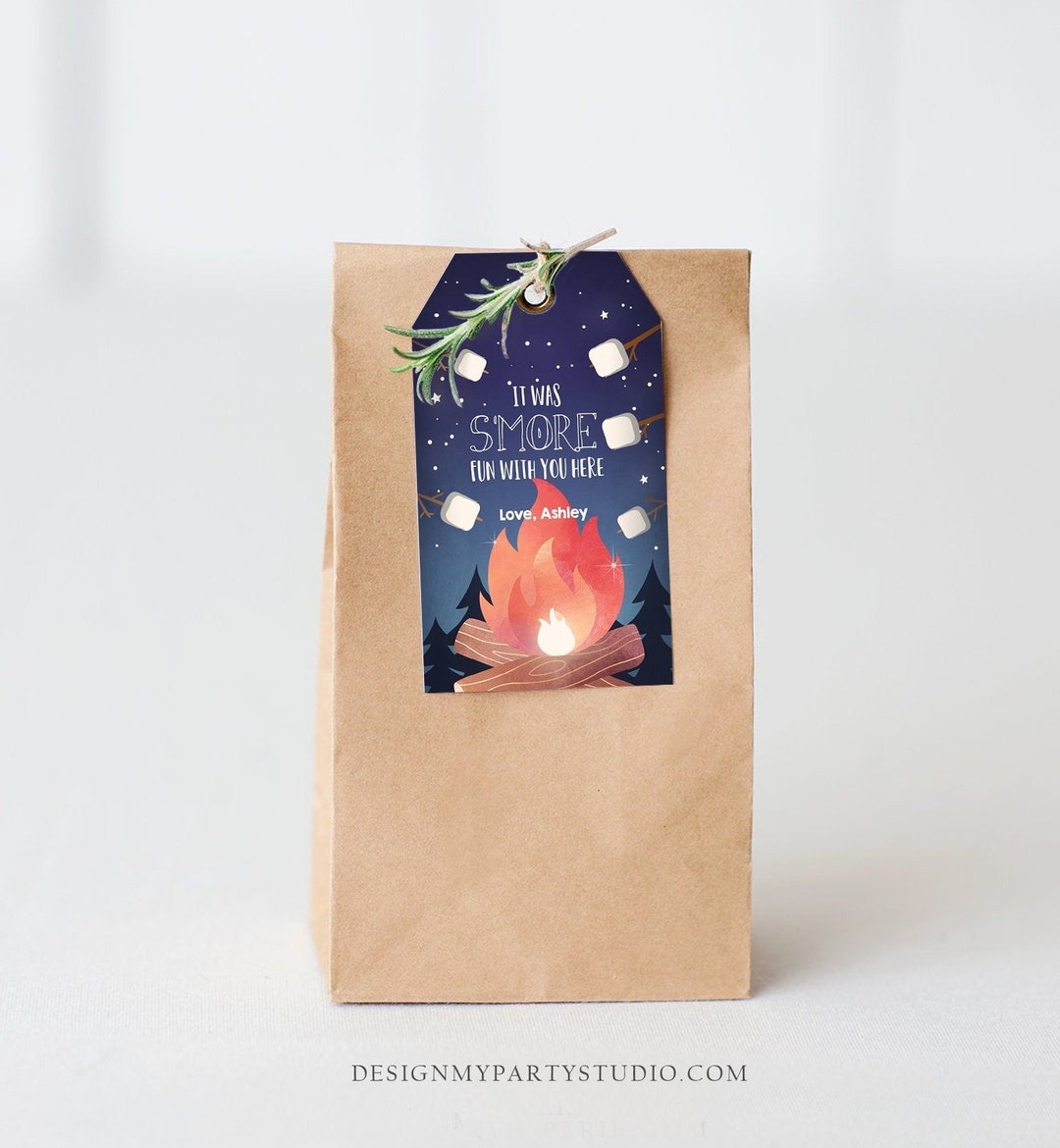 Editable S'more Favor Tag Thank You Backyard Bonfire Party Birthday ...