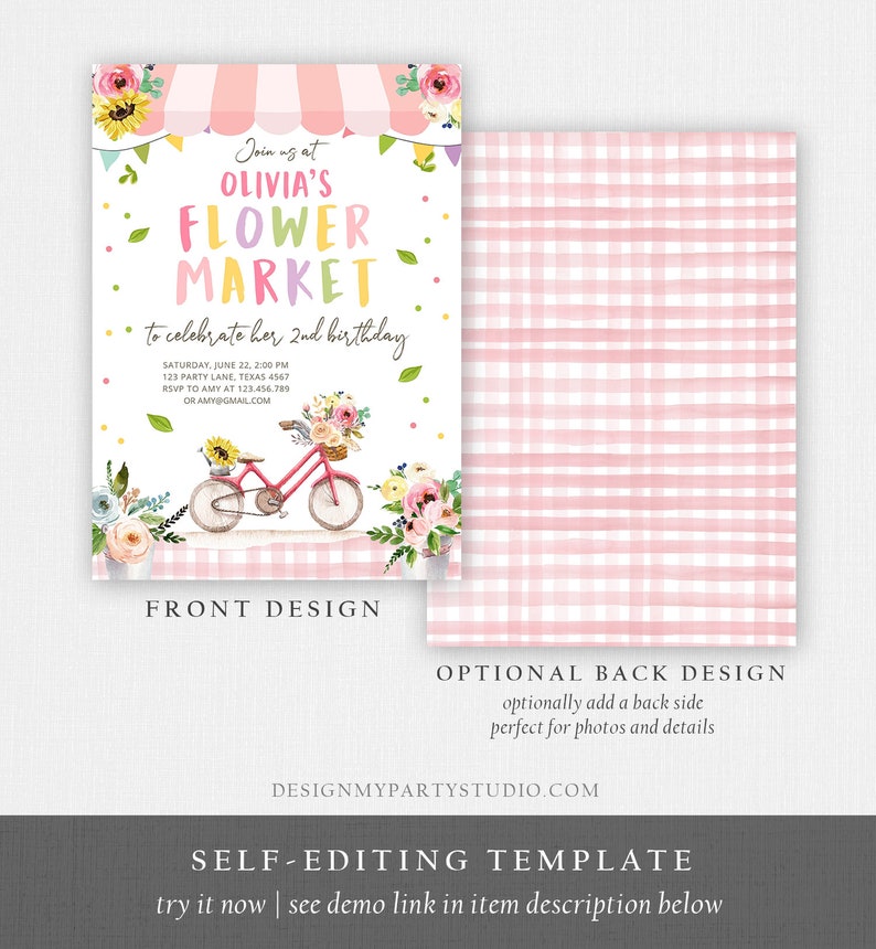 Editable Flower Market Birthday Invitation Home Grown Farmers Farm ...
