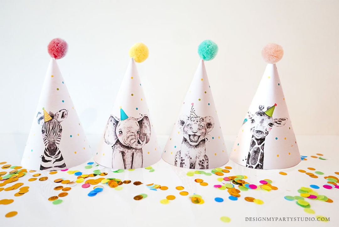 Party Hats Party Animals Birthday Party Safari Animals Birthday Decor ...