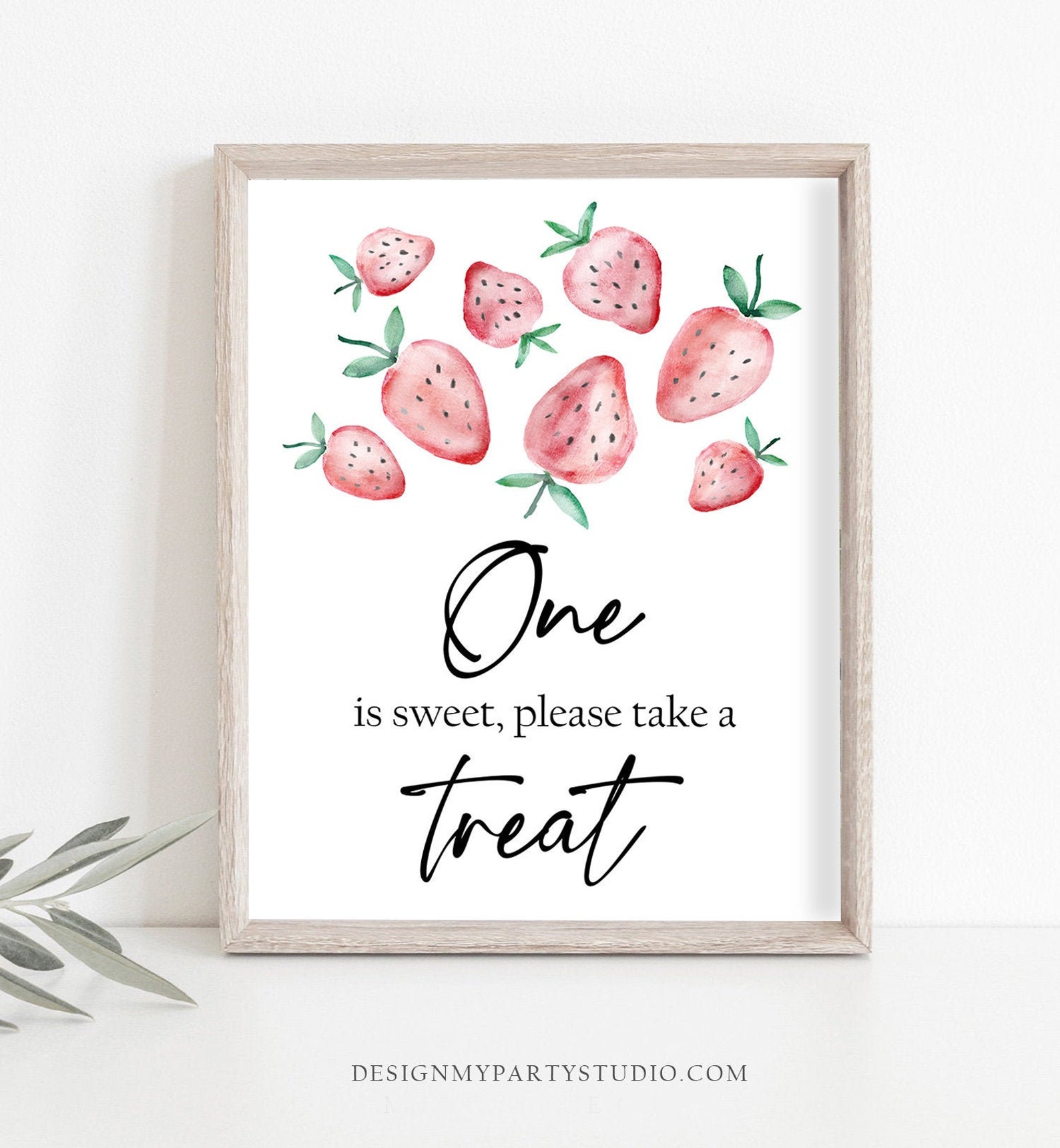One is Sweet Take a Treat Strawberry First Birthday Sign Girl ...