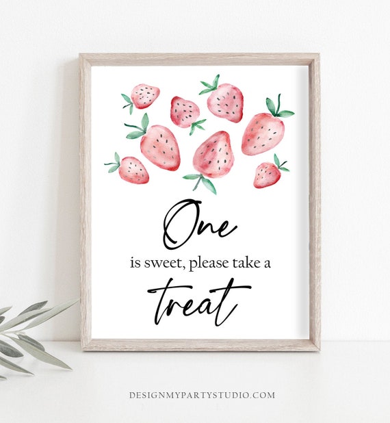 One is Sweet Take a Treat Strawberry First Birthday Sign Girl - Etsy
