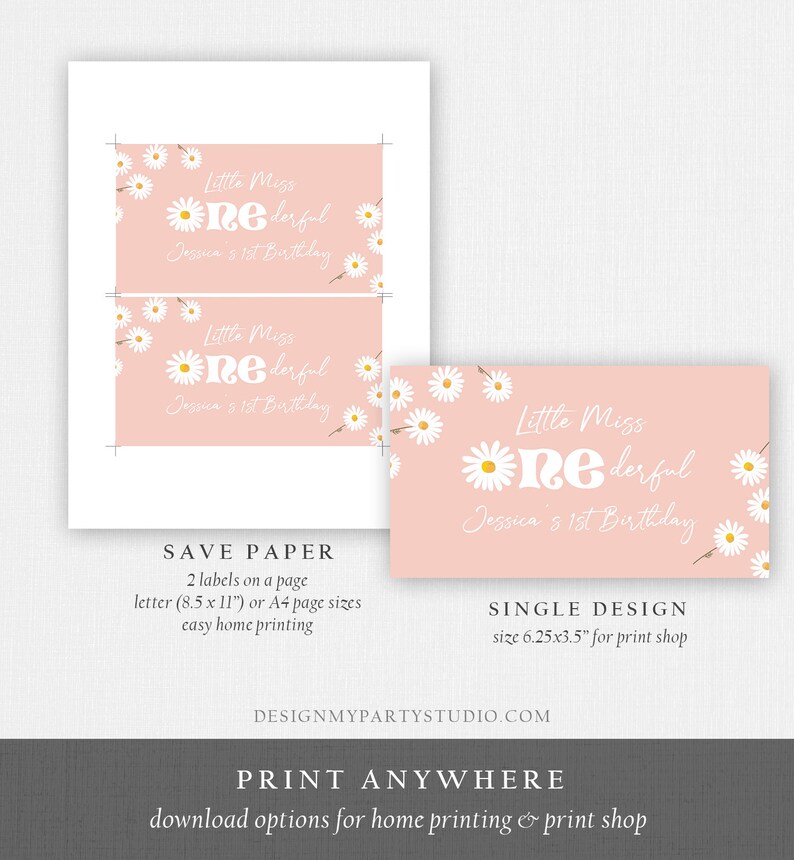 Editable Daisy Birthday Party Gable Box Favor Label Miss Onederful ...