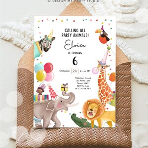 Editable Calling All Party Animals Birthday Invitation Wild One Jungle ...