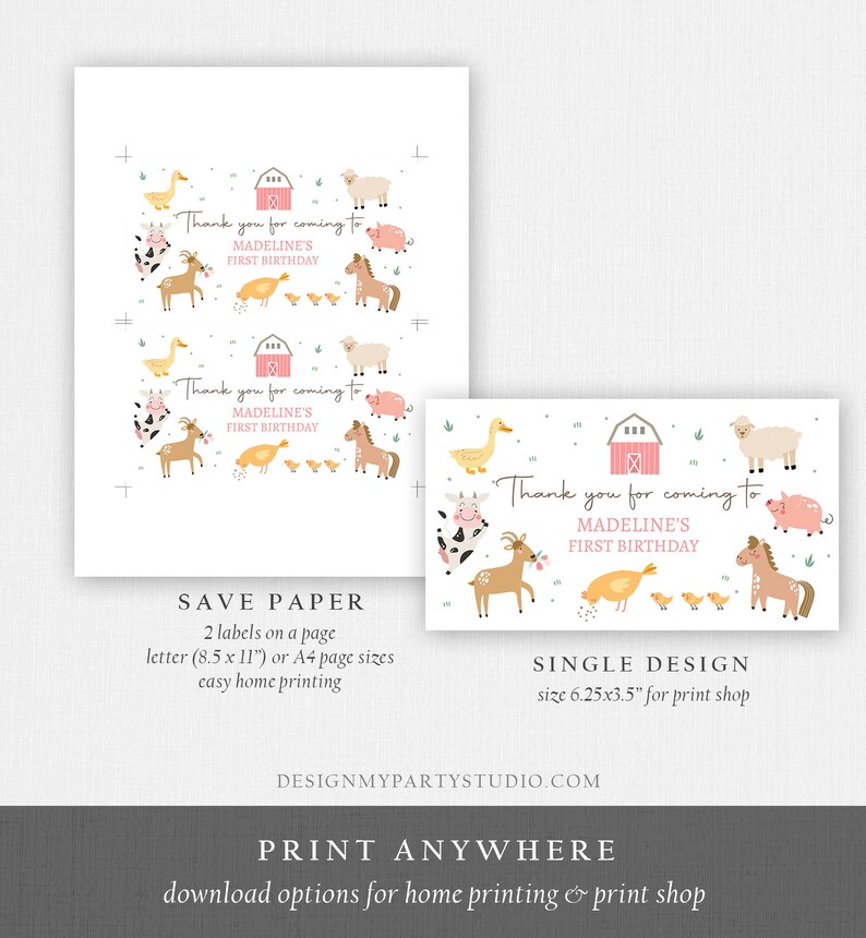 Editable Farm Animals Gable Gift Box Label Pink Farm Birthday - Etsy