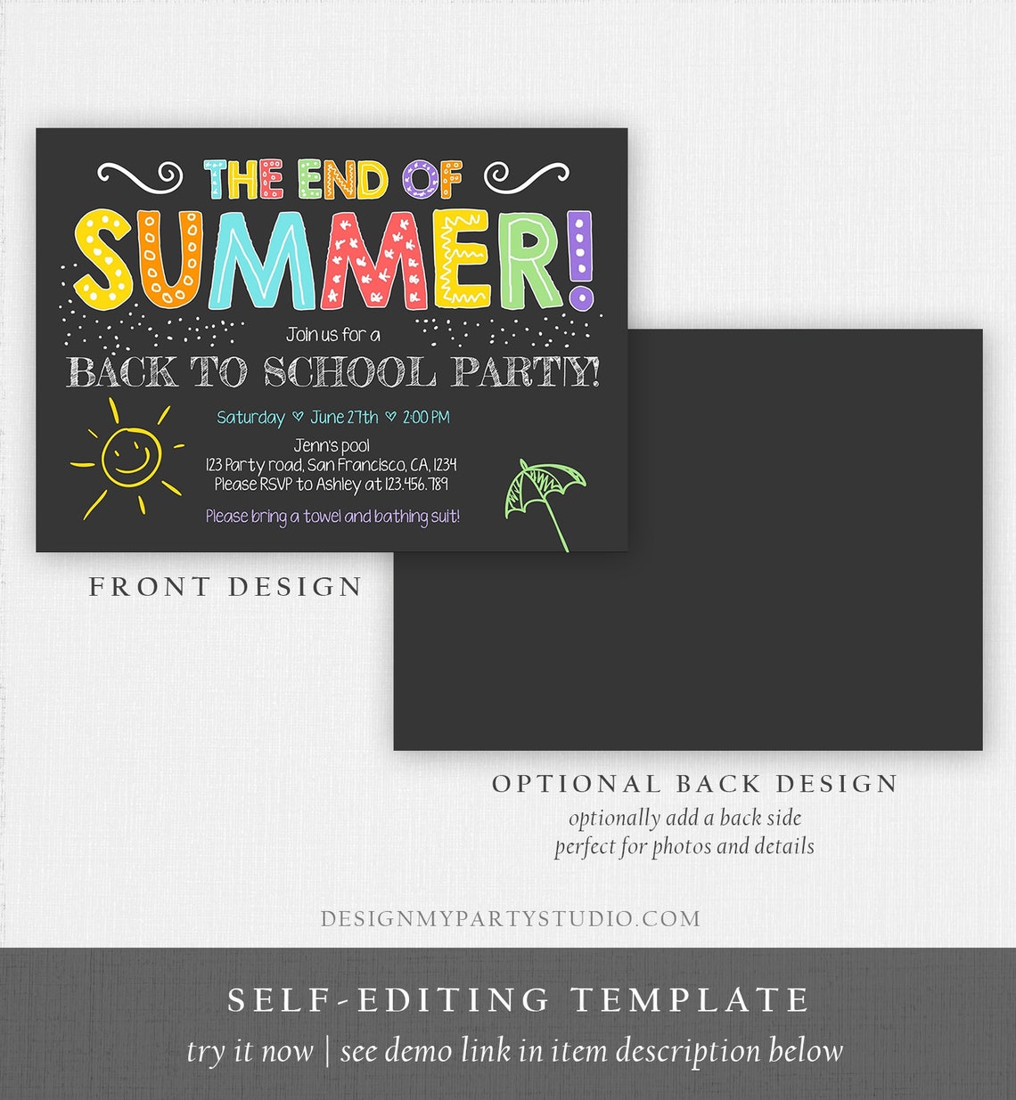 Editable End of the Summer Pool Party Invitation Back to School Splish ...