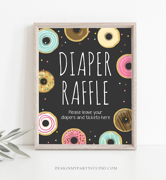 Diaper Raffle Sign Donut Baby Shower Signs Tickets Diapers Sprinkle ...