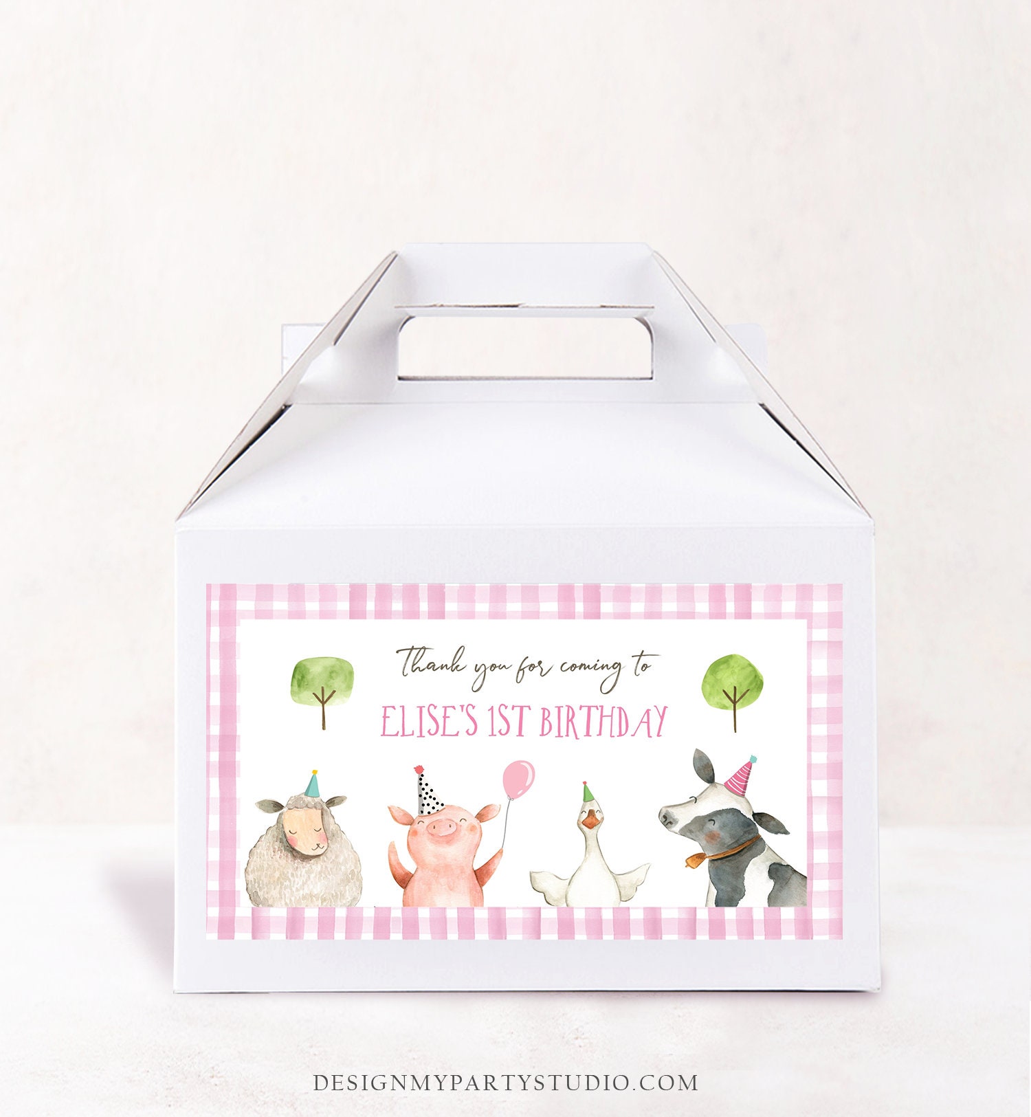 Farm Animals Gable Gift Box Label Pink Farm Birthday Girl - Etsy