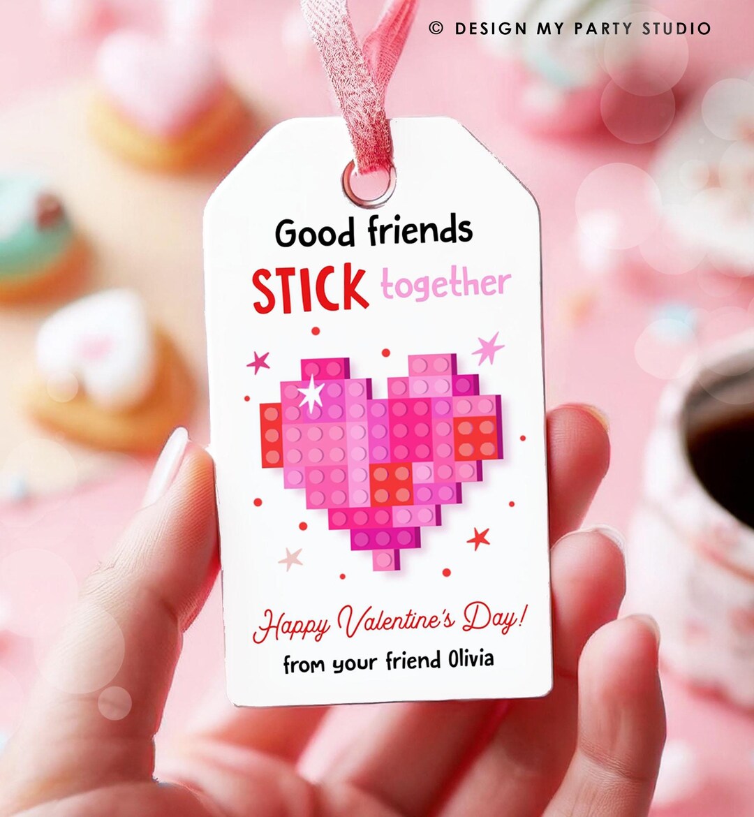 Editable Valentines Day Gift Tag Building Blocks Non Candy Treat Stick ...