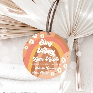 Editable Groovy 1st Birthday Favor Tags Retro Daisy Birthday Thank You ...