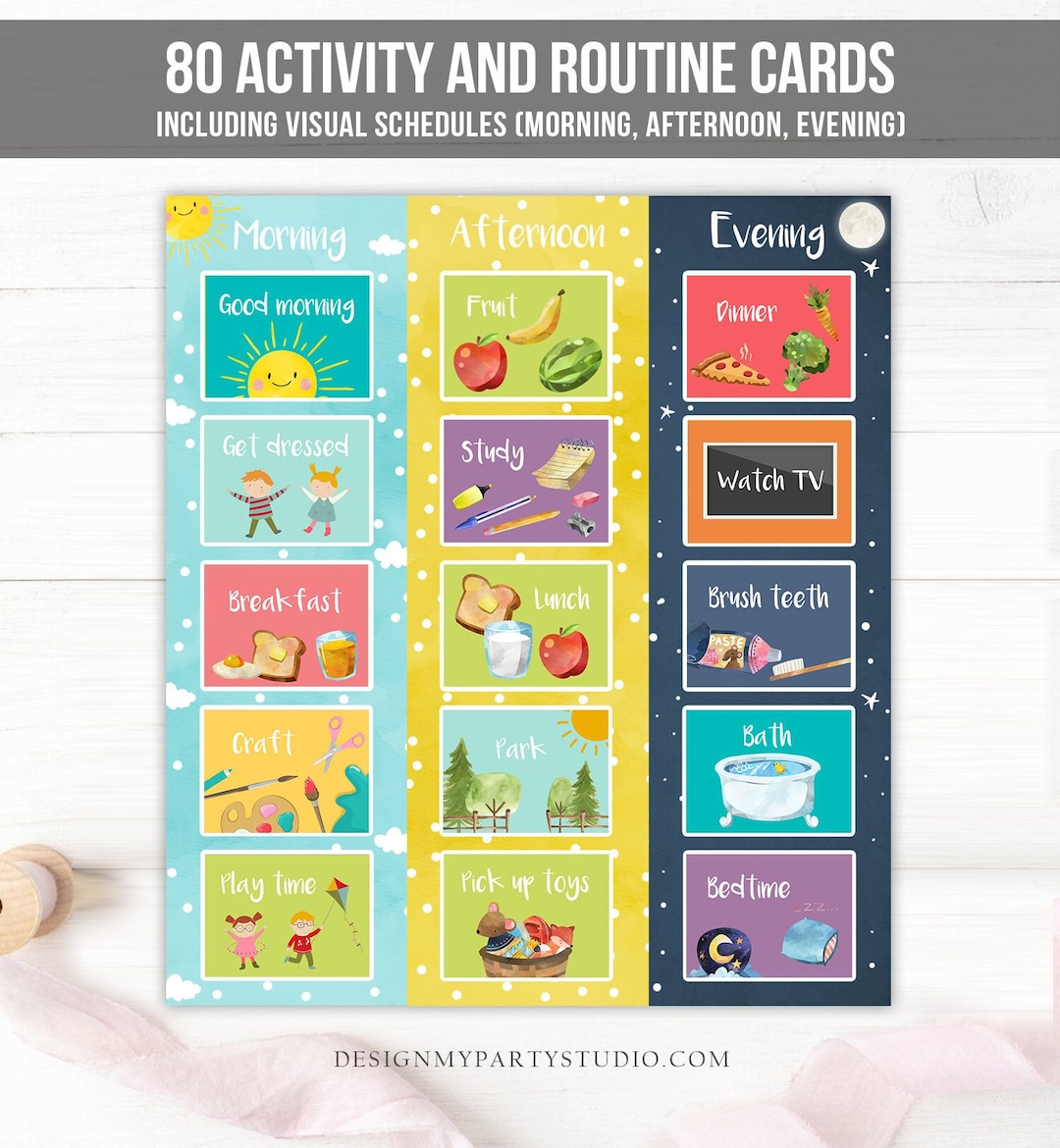Visual Schedule Kids Daily Routine Chart 80 Cards Chores School ...