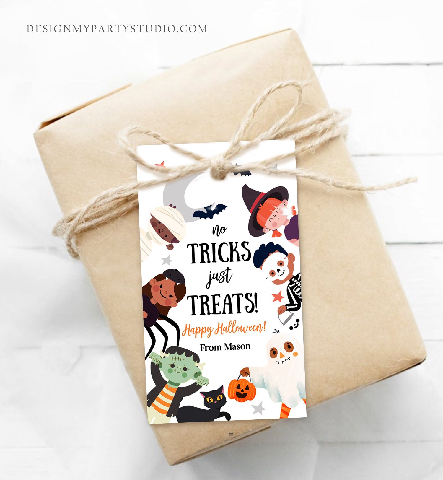Editable Halloween Gift Tag No Tricks Just Treats Halloween Trick or ...