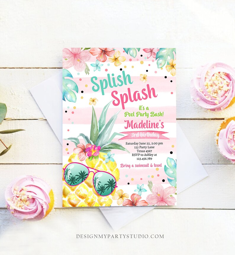 Editable Splish Splash Birthday Party Invitation Pineapple - Etsy