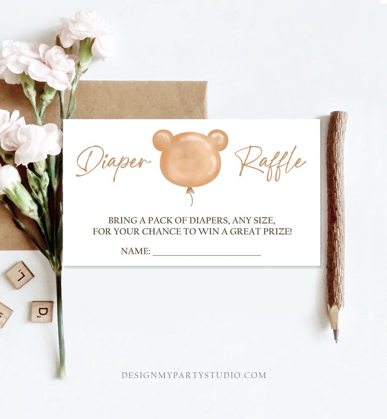 Editable Boho Teddy Bear Diaper Raffle Ticket Bear Baby Shower - Etsy