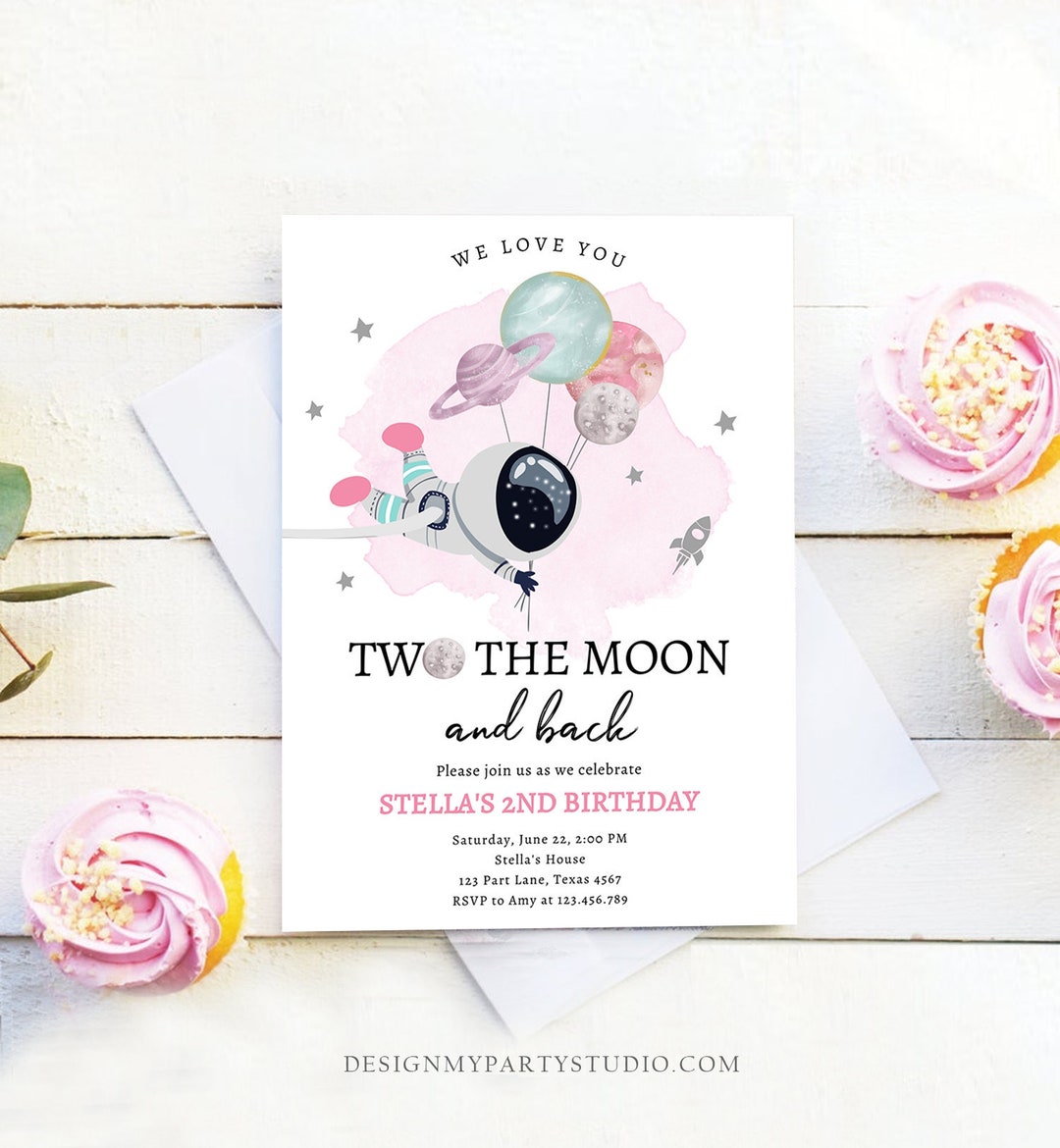 Editable Two the Moon Outer Space Birthday Invitation Out of - Etsy