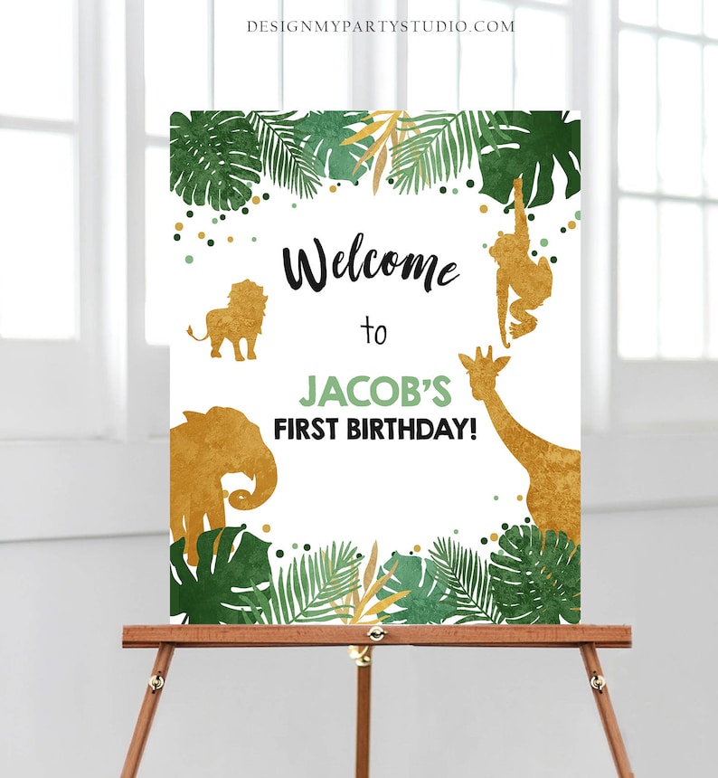 Editable Safari Animals Welcome Sign Wild One Poster Zoo | Etsy