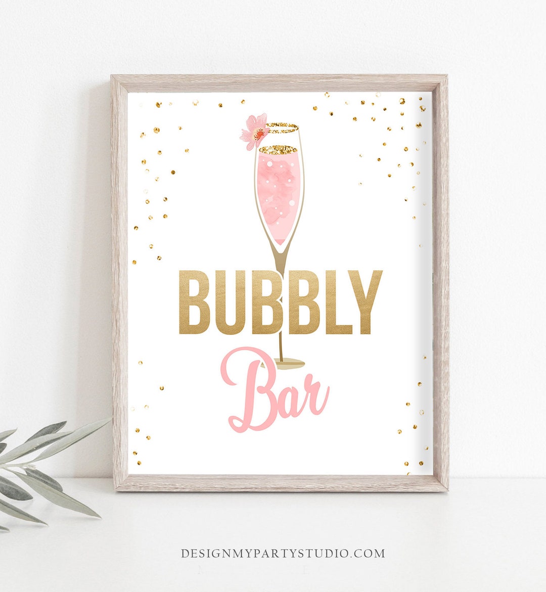 Bubbly Bar Sign Cheers Bridal Shower Wedding Fruit Juice Sign Floral ...