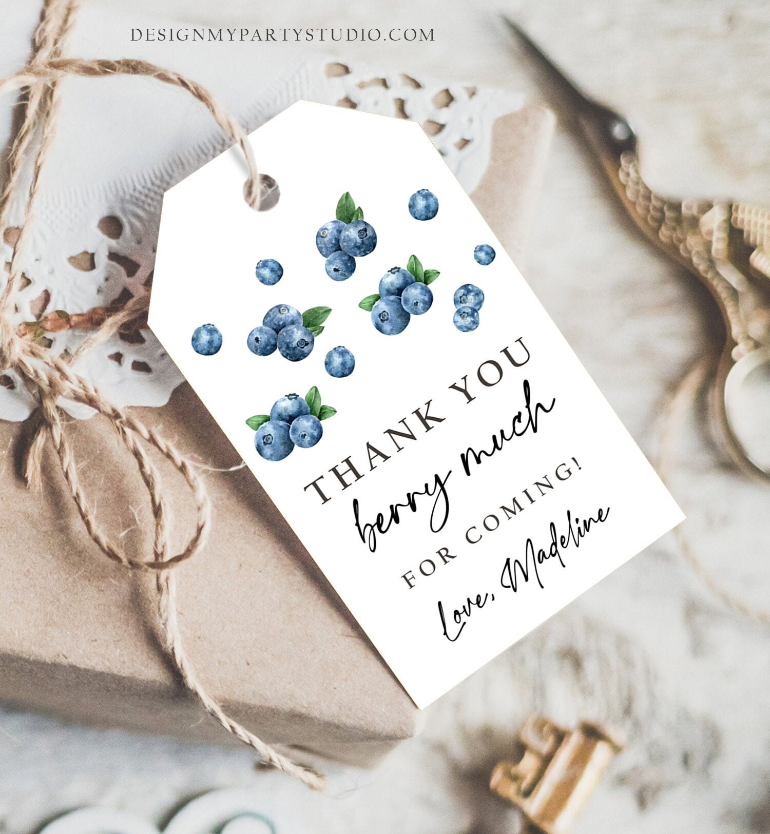 Editable Blueberry Favor Tags Berry First Birthday Blueberries Thank ...