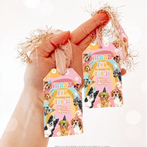 Editable Groovy Puppy Favor Tags Retro Dog Birthday Thank You Tag Girl ...