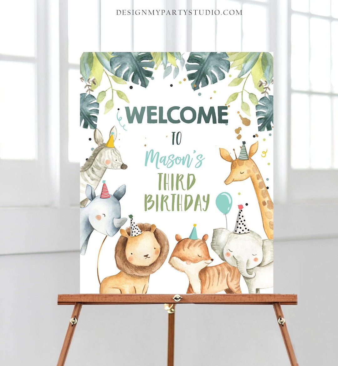 Editable Safari Animals Welcome Sign Party Animals Sign Zoo Safari Boy ...