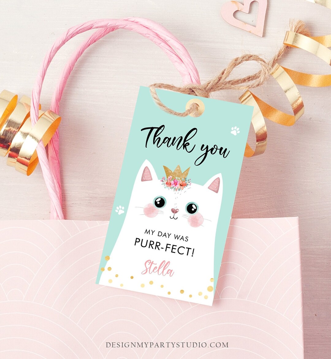 Editable Kitten Birthday Favor Tags Kitty Birthday Thank You Label Cat ...