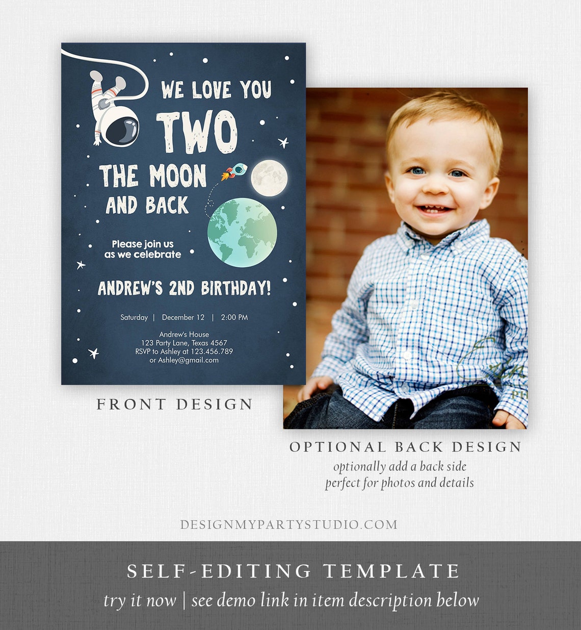 Editable Two the Moon Birthday Invitation Space Astronaut | Etsy