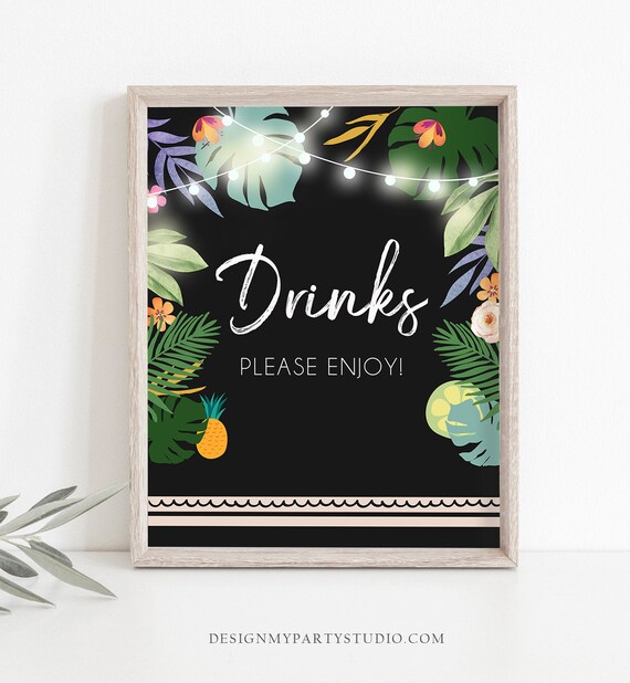 Drinks Table Sign Tropical Fiesta Aloha Luau Party Table Sign Cheers ...