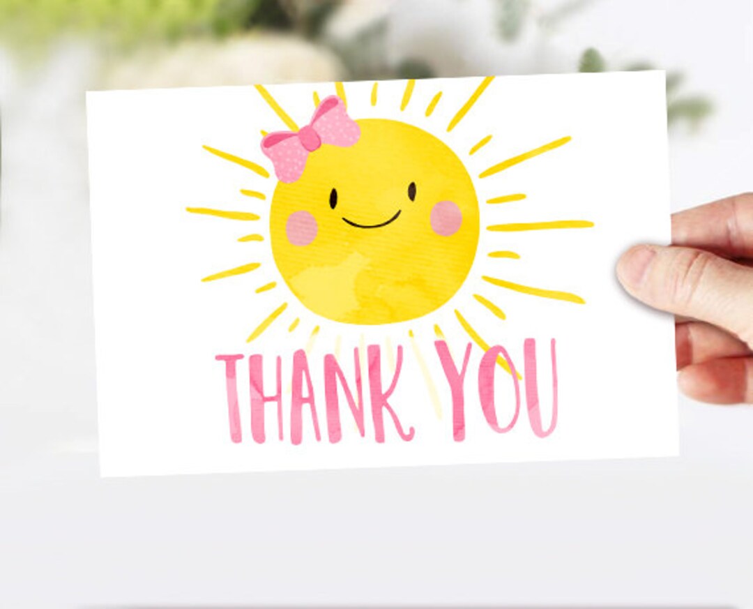 Little Sunshine Thank You Card Birthday Baby Shower Thank You Note Ray ...