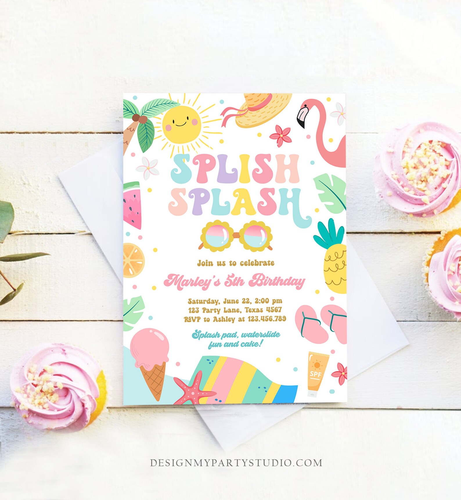 Editable Splish Splash Birthday Invitation Pool Party Girl Summer ...