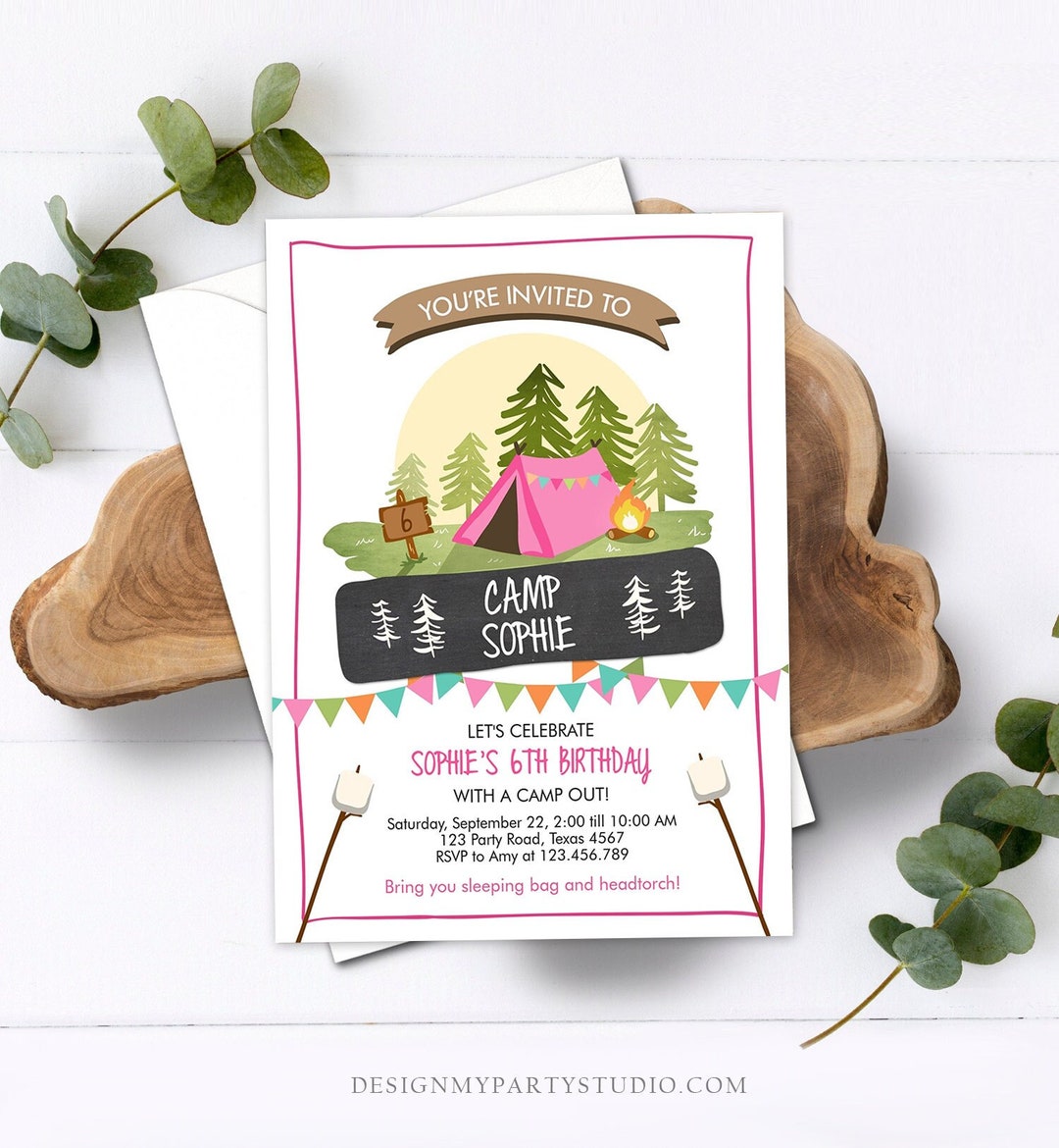 Editable Glamping Party Invitation Camp Out Birthday Invite Bonfire ...