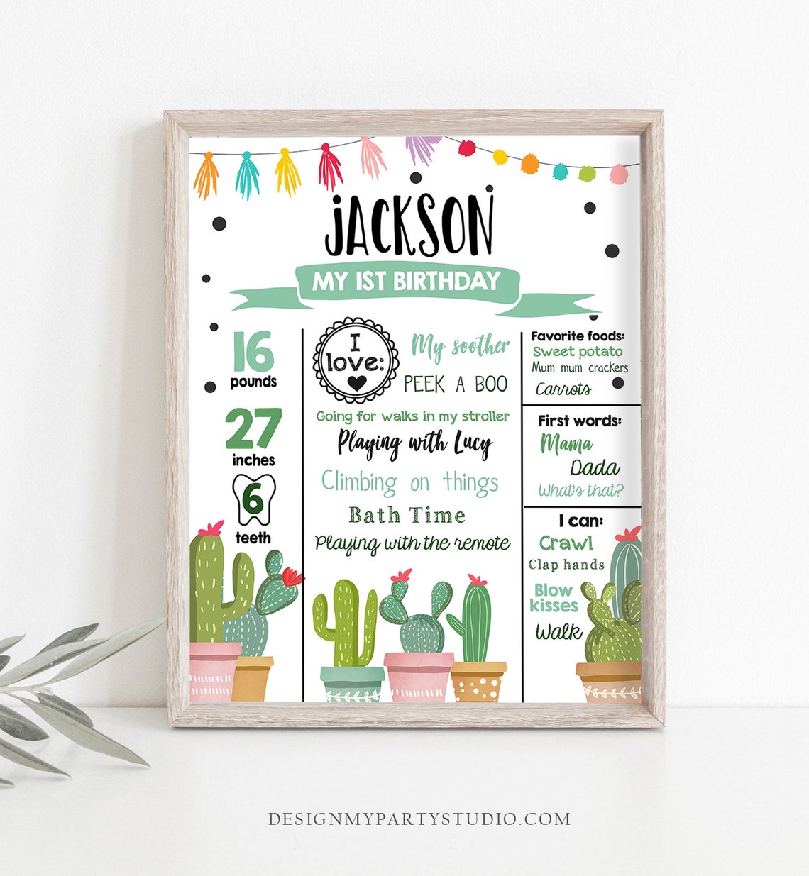 Editable Cactus Fiesta Birthday Milestones Sign First Birthday - Etsy