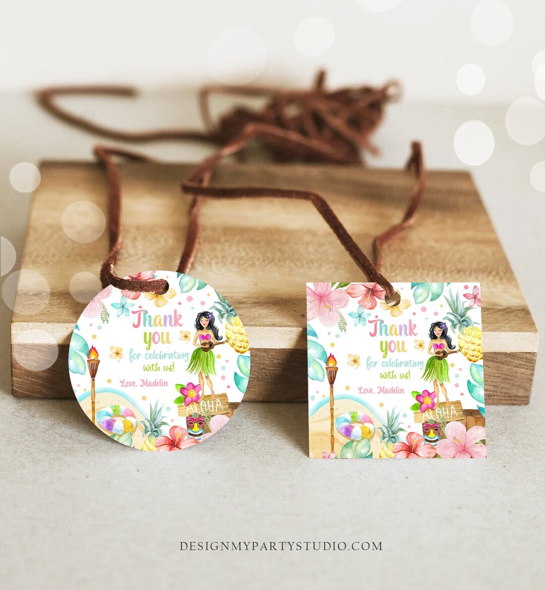Editable Tropical Aloha Hawaiian Favor Tag Luau Birthday Party Thank ...