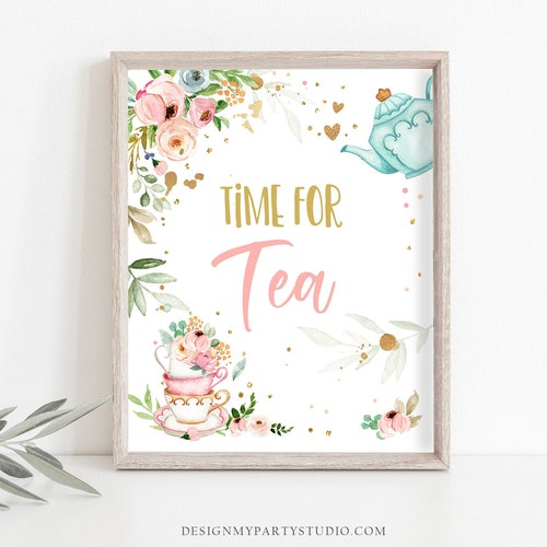 Tea Party Sign Tea Birthday Party Sign Pink Gold Floral Tea - Etsy