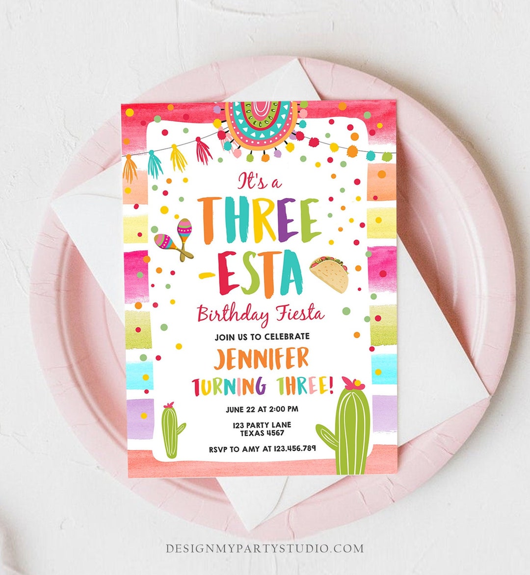 Editable Three-esta Fiesta Birthday Invitation Third Birthday 3rd ...