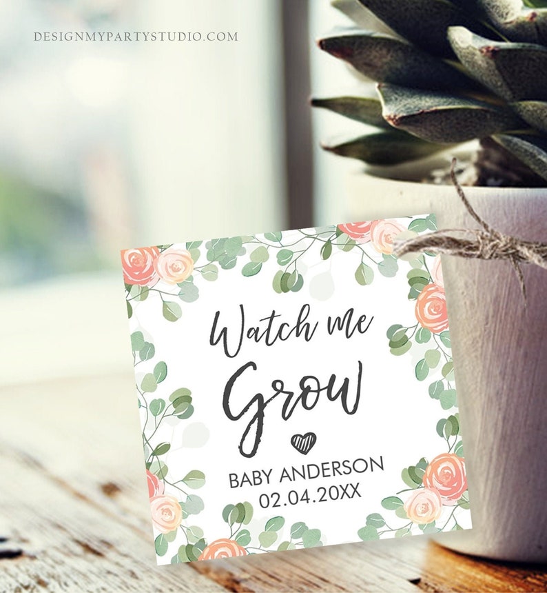 Editable Watch Me Grow Tags Baby Shower Favor Tags Plant Tags - Etsy