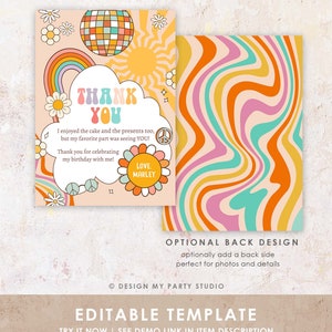 Editable Groovy Birthday Thank You Card Groovy Baby Shower Two Groovy ...