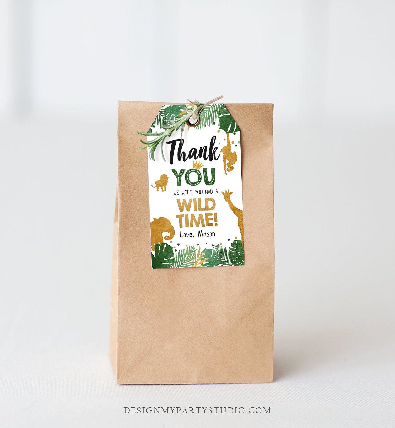Paper & Party Supplies Editable Safari Animals Wild One Tags Thank You ...
