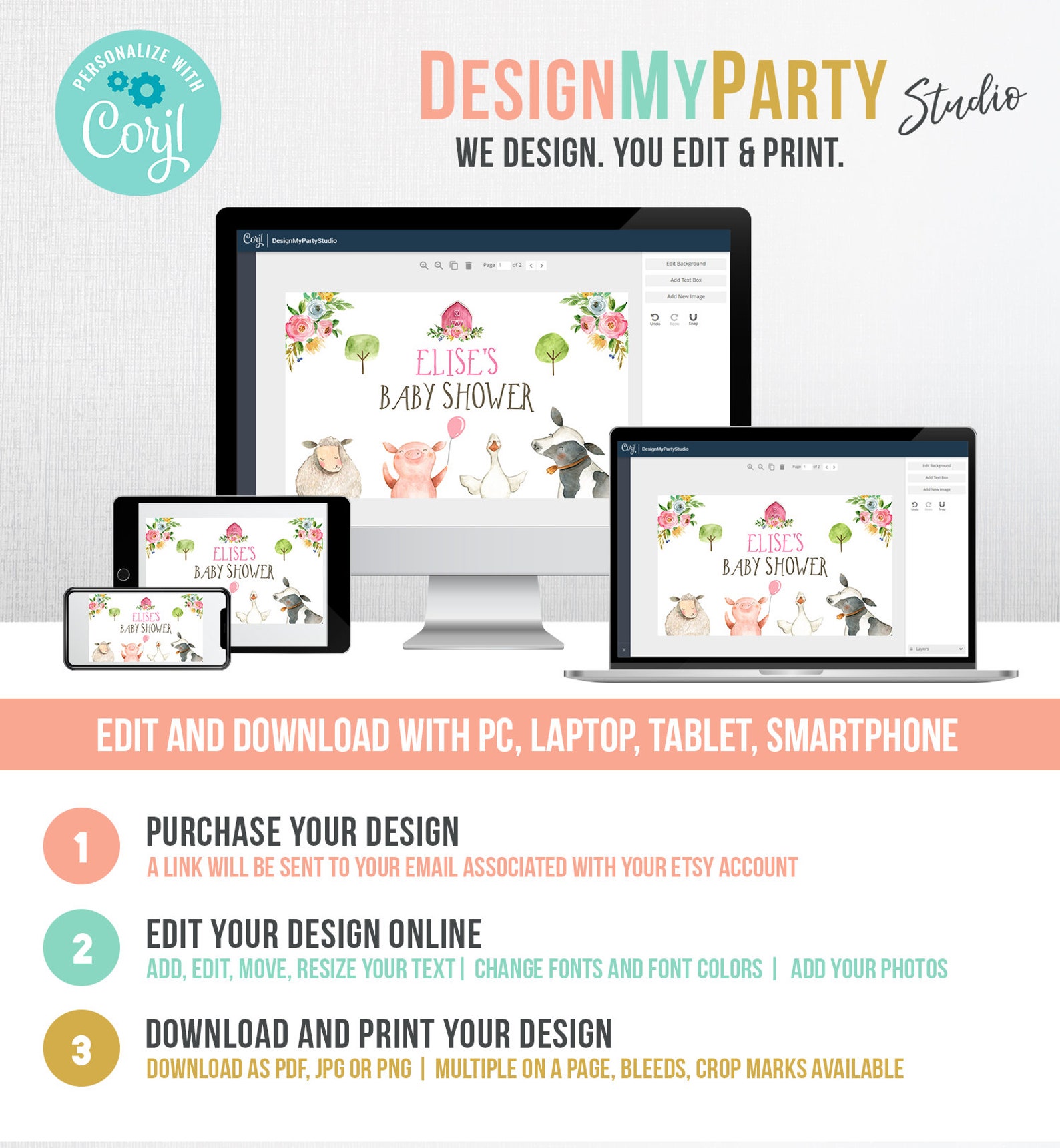 Editable Farm Backdrop Banner Pink Farm Baby Shower Girl Farm - Etsy